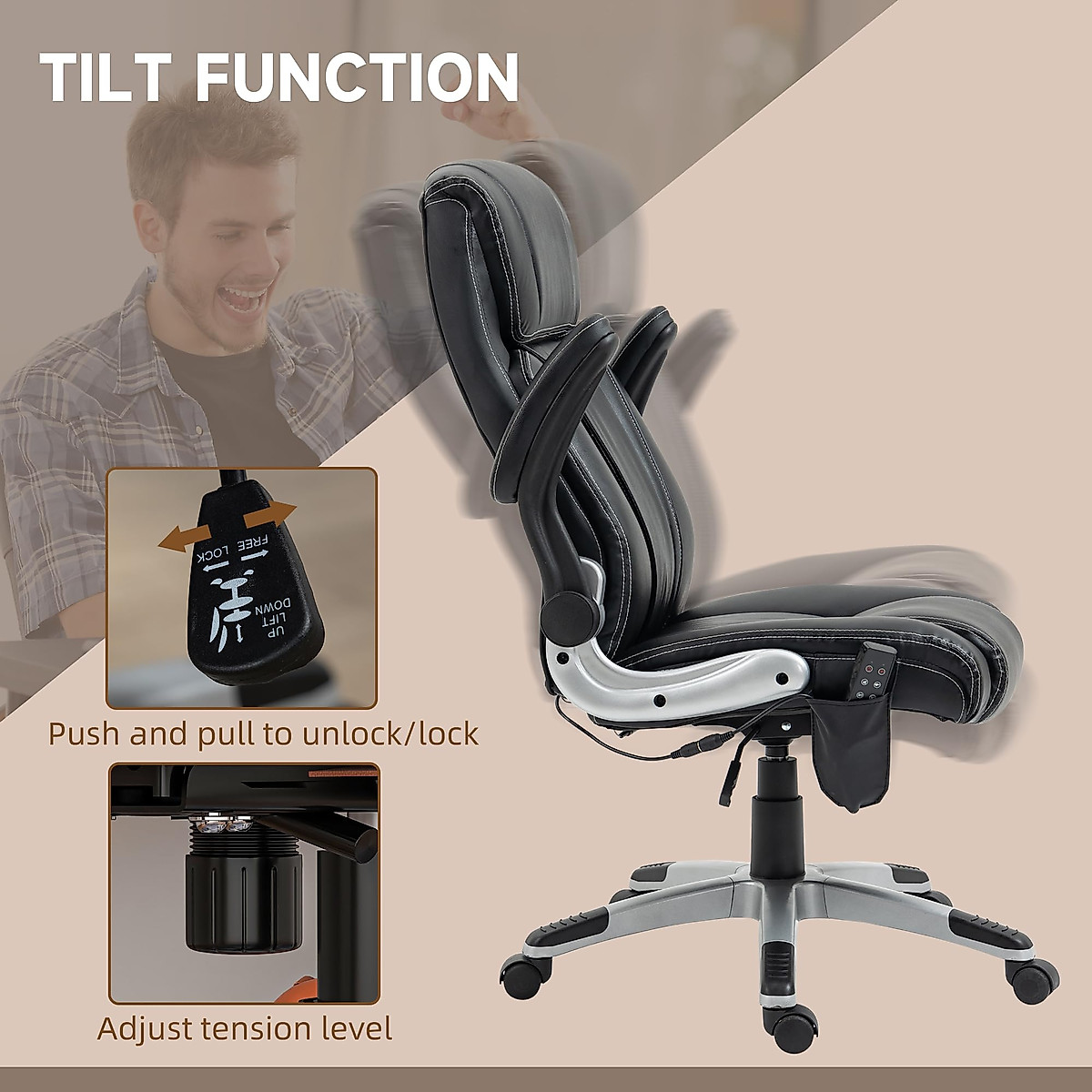 Vinsetto Executive Massage Office Chair with 6 Vibration Points, Heated Faux Leather Computer Desk Chair with Flip-up Armrest, Adjustable Height, Swivel Wheels, Black