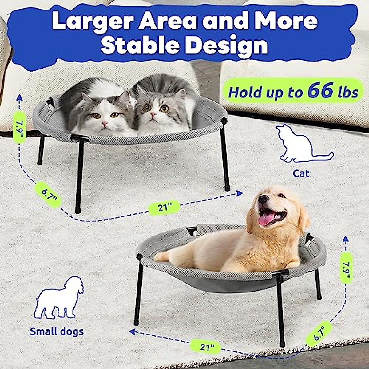 POMESEA Cat Hammock Bed, Glow in The Dark Pet Elevated Bed for Indoor Cats and Small Dogs, Easy to Assemble Cat Sleeping Bed, Free-Standing Washable Pet Beds Supplies (Black)