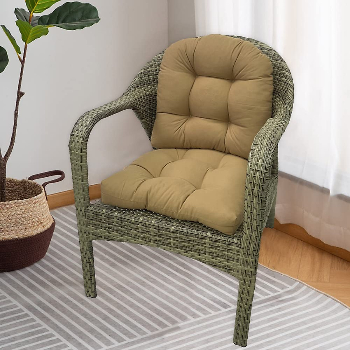 Pack of 2 Outdoor Indoor Tufted Seat Cushions, 18.9" x 18.9" U-Shape Cushions for Wicker Chair Seat,Patio Cushions, Furniture Dinning Chair Pad (Light coffee)