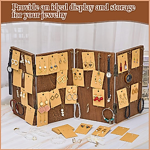 101 Pcs Foldable Wooden Jewelry Display Stand 64 Hooks Earring Display Rack for Selling Earring Display Cards 4 Panel Wood Jewelry Display Bracelet Organizer with Earring Cards for Business Home Using