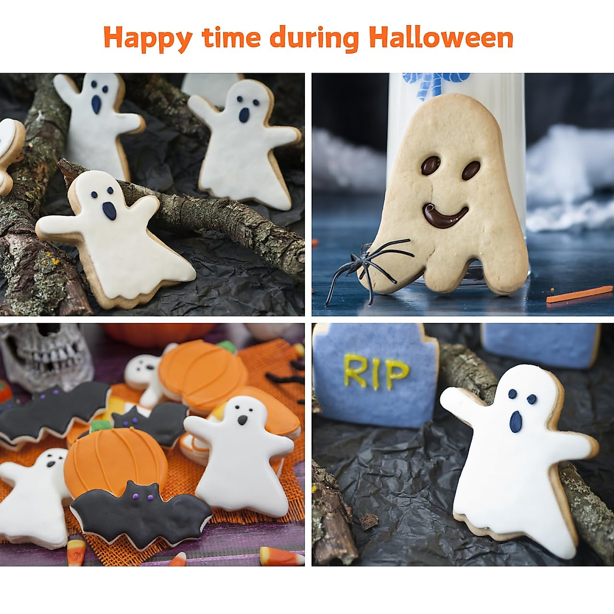 LUBTOSMN Halloween Ghost Cookie Cutter Set-4 Piece-Size 3.5" 2.3"-Halloween Holiday Fondant Biscui Fruit Cheese Cutters