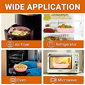 Suice Air Fryer Silicone Pot 7.5 Inch, Round Silicone Liner for 3-5qt Air Fryer, Reusable Silicone Baking Tray Replacement of Paper Liner Non Stick Air Fryer Basket Pink Kitchen Appliance Accessories