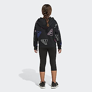 adidas girls Allover Print Fleece Hoodie Hooded Sweatshirt, Black With Purple, Medium US