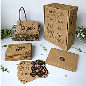 150 Thank You Cards with Matching Brown Kraft Envelopes and Stickers - Elegant 10 Designs Kraft Paper Bulk Blank Notes, Prefolded 4x6 Inch Blank