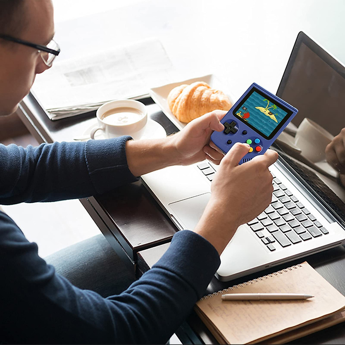 SCCAGIFT 500 Classic Games Handheld Games Console Electronic Memory Game for Kids Adults, Can Play on TV Games (Blue)