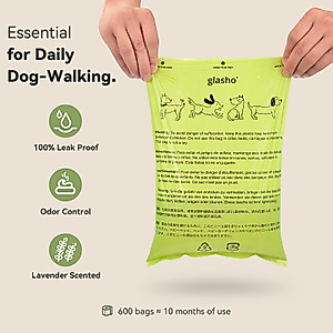 glasho Poop Bags for Dogs (600 Count, 30 Rolls) Lavender Scented Leak Proof Dog Waste Bags, 13 x 9 Inch Strong Doggie Cat Waste Bags with Dispenser, Green/Bulk