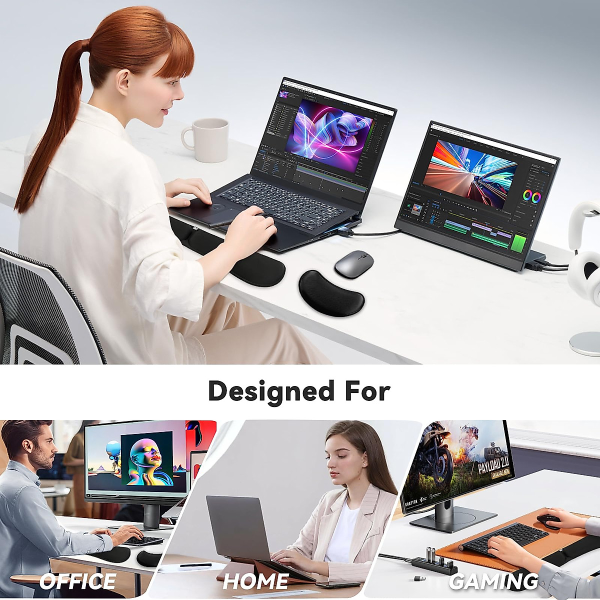 ZIBLY Gel Memory Foam Wrist Rest Keyboard and Mouse Set - Ergonomic Anti-Skid Non Slip Cushion Mouse Pad Wrist Support - Easy Typing, Pain Relief for Work from Home Gaming Computer Laptop