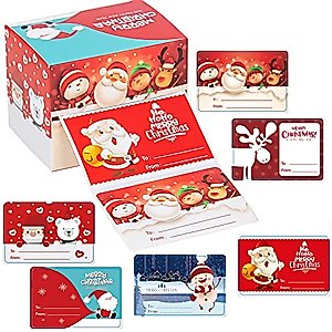 300 PCS Christmas Gift Tags ,Christmas Stickers,Self Adhesive Name Tags Christmas Wrapping Paper Stickers with 6 Designs Write On Then Peel & Presents