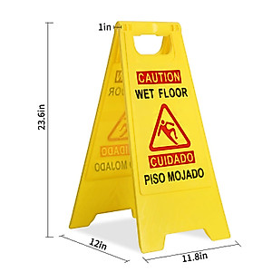 StrLon Caution Wet Floor Sign Bilingual Foldable Sturdy Warning Signs Double-Sided Safety Warning Signs (2-Pack Yellow)