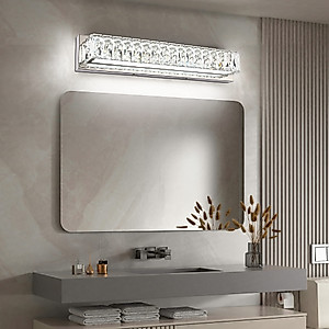 ZUZITO LED Vanity Lights for Bathroom - 30 inch Crystal Modern Vanity Lights - Chrome Bathroom Light Fixtures Over Mirror Cool White Light