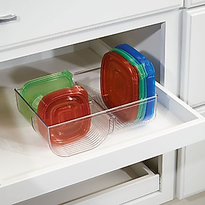 mDesign Food Storage Container Lid Holder, 3-Compartment Plastic Organizer Bin for Organization in Kitchen Cabinets, Cupboards, Pantry Shelves - Clear