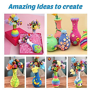 DigHealth DIY Vase with Flowers Craft Kit for Kids, Make Your Own Flower Bouquet by Buttons and Fabric, Crafts and Art Set Gift for Girls Boys Age 4 5 6 7 8 9 10 12 Years Old