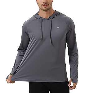 Men's UPF 50+ Long Sleeve Hooded Shirts Sun Protection Athletic Hoodie for Fishing Hiking Running Workout Rash Guard Shirt Charcoal Grey M
