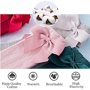 Marchare Baby Girls Knee High Socks Baby Girls Bow Stockings Cotton Uniform Stockings Dress Socks 3 Pack,White 0-3 months