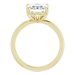 10K Solid Yellow Gold Handmade Engagement Ring, 4 CT Emerald Cut Moissanite Diamond Solitaire Wedding/Bridal Rings for Women/Her, Minimalist Anniversary Ring Gifts (8.5)