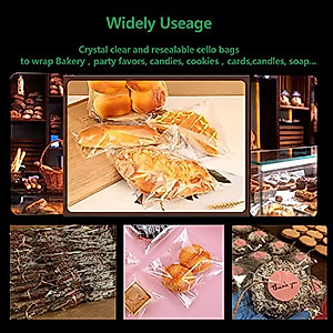 200 pcs Clear 4" x 9" (W:10xL:23CM) Self Seal Cello Cellophane Bags Resealable Poly Bags 2.8 mils for Cookie, Candy, Gift Bakery, Prints, Photos, Cards & Envelopes, Party Decorative