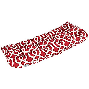 Pillow Perfect Trellis Indoor/Outdoor Sofa Setee Swing Cushion, Tufted, Weather, and Fade Resistant, 19" x 44", Red/Ivory New Geo, 1 Count