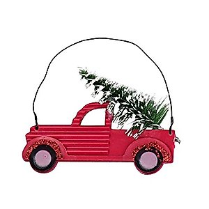 Greenbrier Merry by Christmas House Red Pickup Truck Ornaments