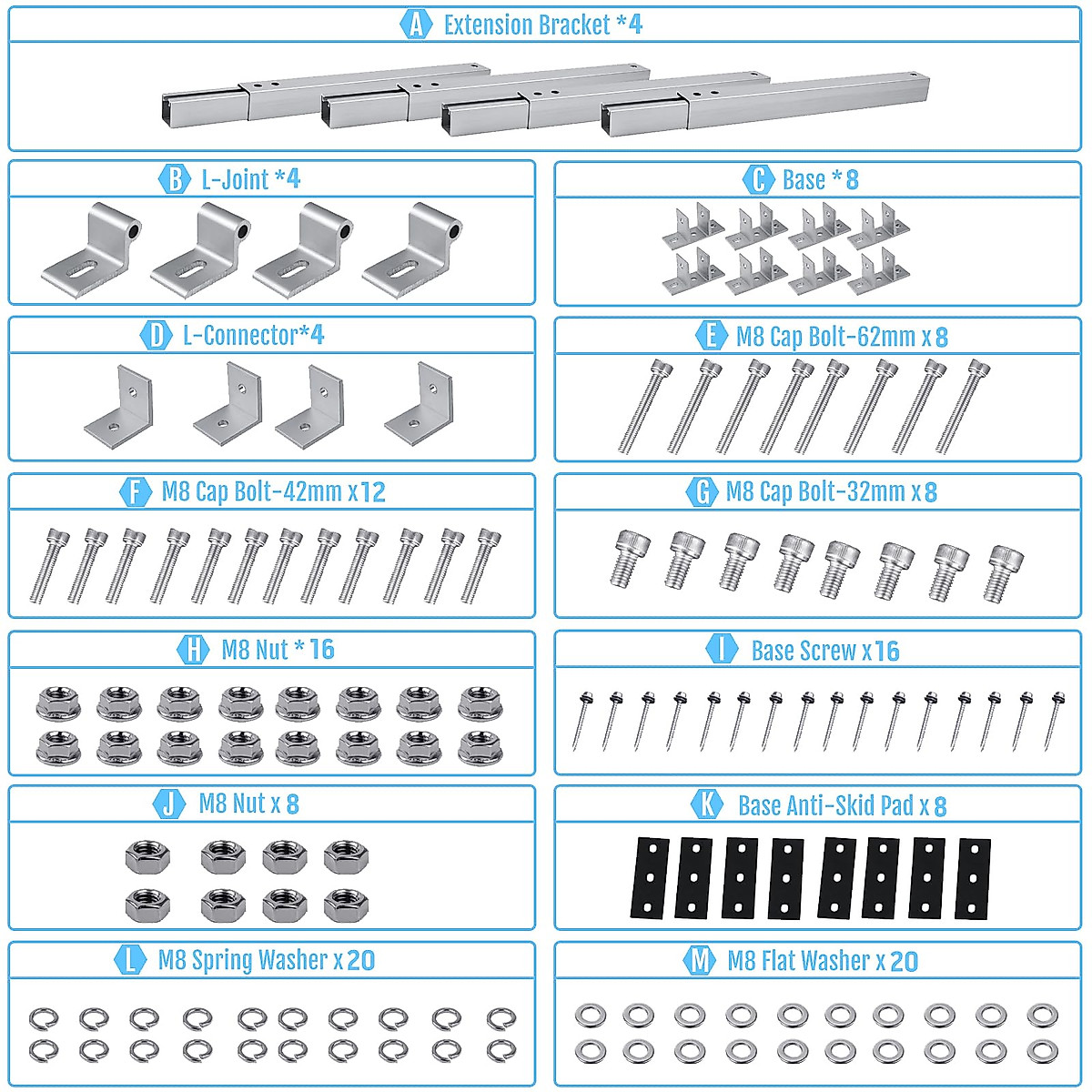 Adjustable Solar Panel Tilt Mount Brackets - Aluminum Alloy Mounting Brackets Support to 100 150 200 300 Watt Solar Panel for RV, Trailer, Boat, Yacht, Roof, Wall and Off-Grid(2 Sets-4 PCS)