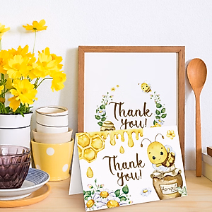AnyDesign 36 Pack Honey Bee Thank You Cards Bulk Watercolor Bee Honeycomb Flower Thank You Note Cards with Envelopes Stickers for Summer Birthday Baby Shower Wedding Bridal Party Supplies