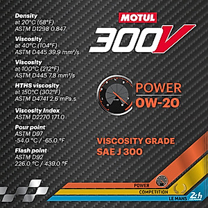 Motul 110813 300V 0W-20 POWER Car Racing Motor Oil Full Synthetic Engine Lubricant 2 Liter High Performance 4-Stroke Ester Core