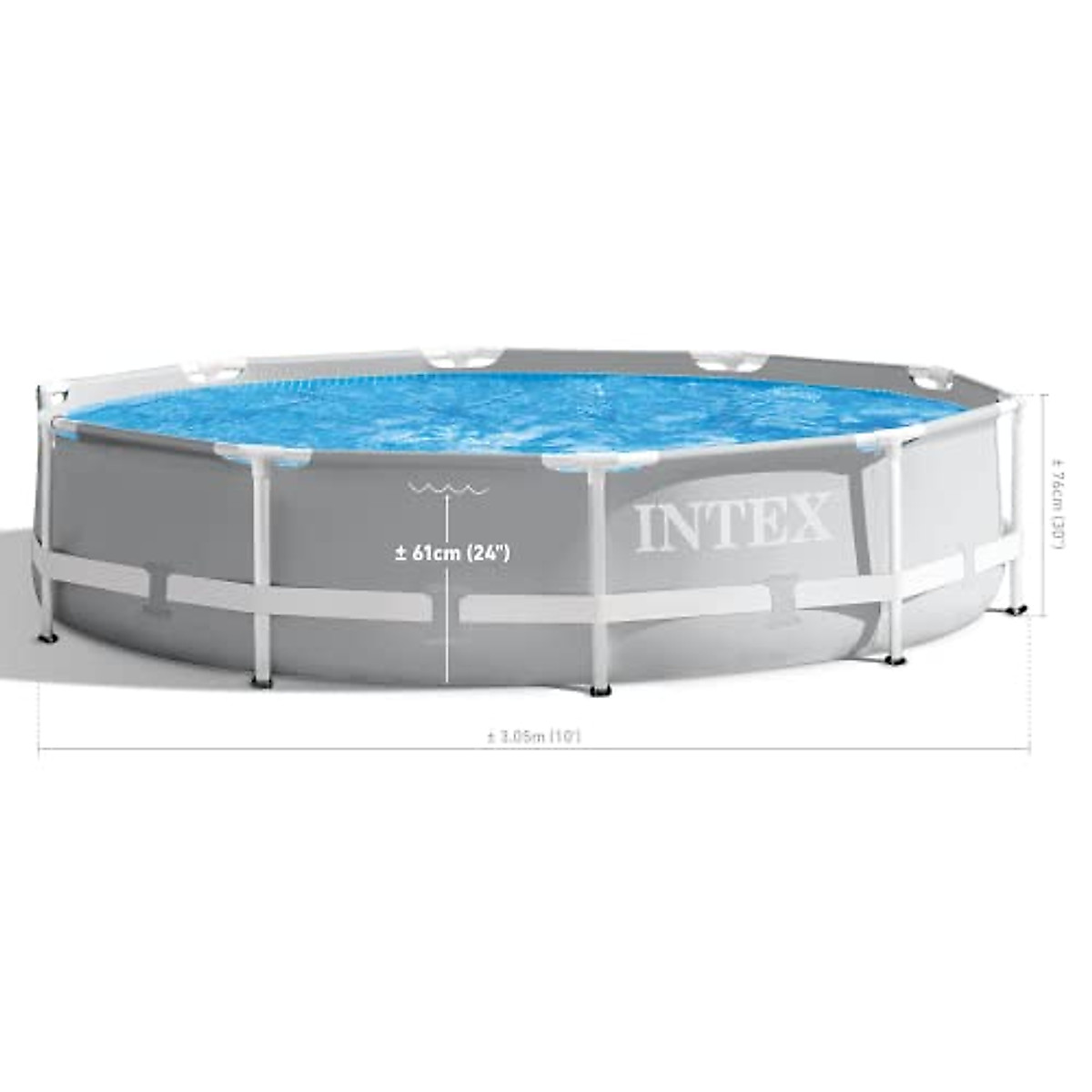 INTEX 26701EH Prism Frame Premium Above Ground Swimming Pool Set: 10ft x 30in – Includes 330 GPH Cartridge Filter Pump SuperTough Puncture Resistant Rust 1185 Gallon Capacity, Gray