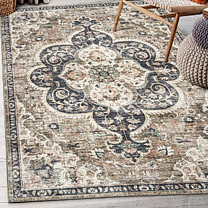 ReaLife Machine Washable Area Rug Runner - Living Room Bedroom Bathroom Kitchen Entryway Office - Non Slip Low Pile Stain Resistant Premium - Boho Farmhouse Vintage - Joy - Brown Beige 2'6" x 6'