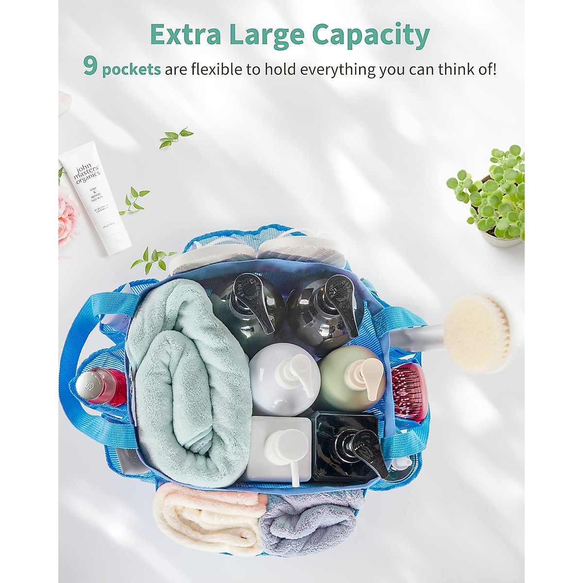 galasily Blue Shower Caddy Portable for College Dorm Room Essentials, Dorm Mesh Shower Bag Organizer with 9-Pocket for Girls, Beach, Swimming, Gym, RV Travel essentials……