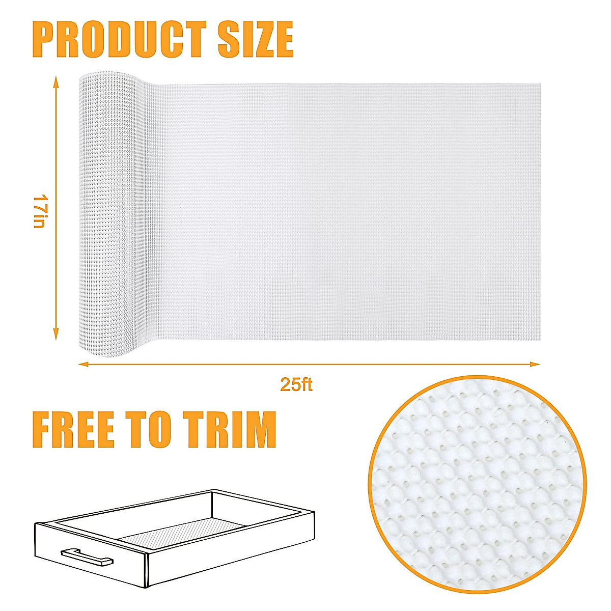 BAKHUK Grip Shelf Liner, Non-Adhesive 17 Inch x 25 Feet Cabinet Liner Durable Organization Liners for Kitchen Cabinets Drawers Cupboards Bathroom Storage Shelves (White)