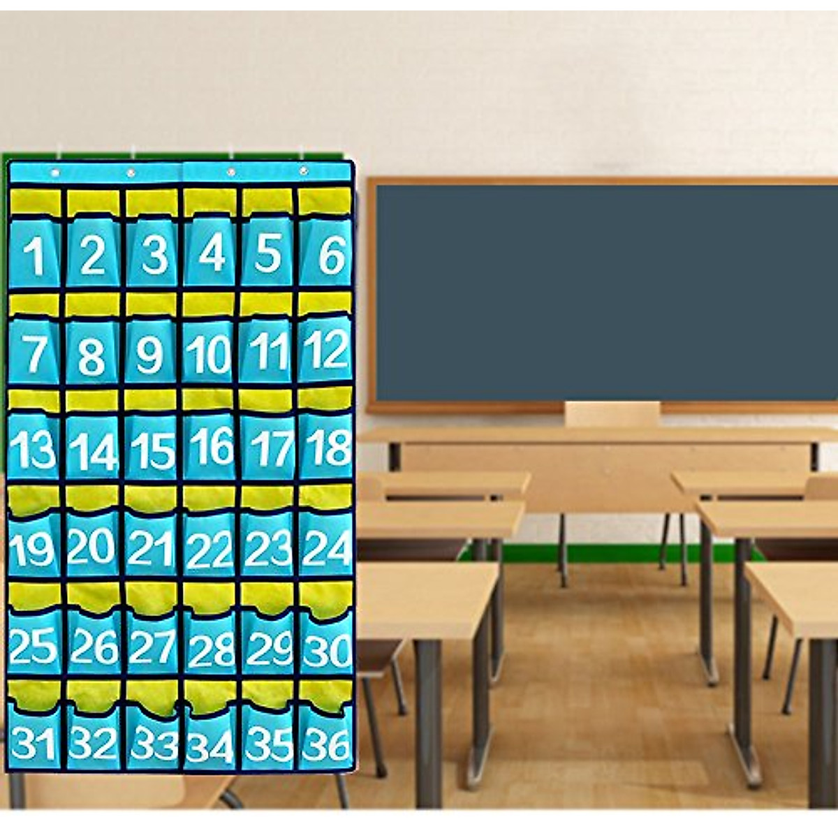 Cell Phone Holder Classroom Calculator Pocket Organizer 36 Numbered Pockets, Blue