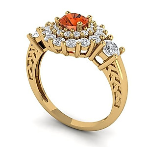Clara Pucci 1.12 ct Round Cut Halo Solitaire Genuine Red Simulated Diamond Engagement Promise Anniversary Bridal Ring 18K Yellow Gold 3.5