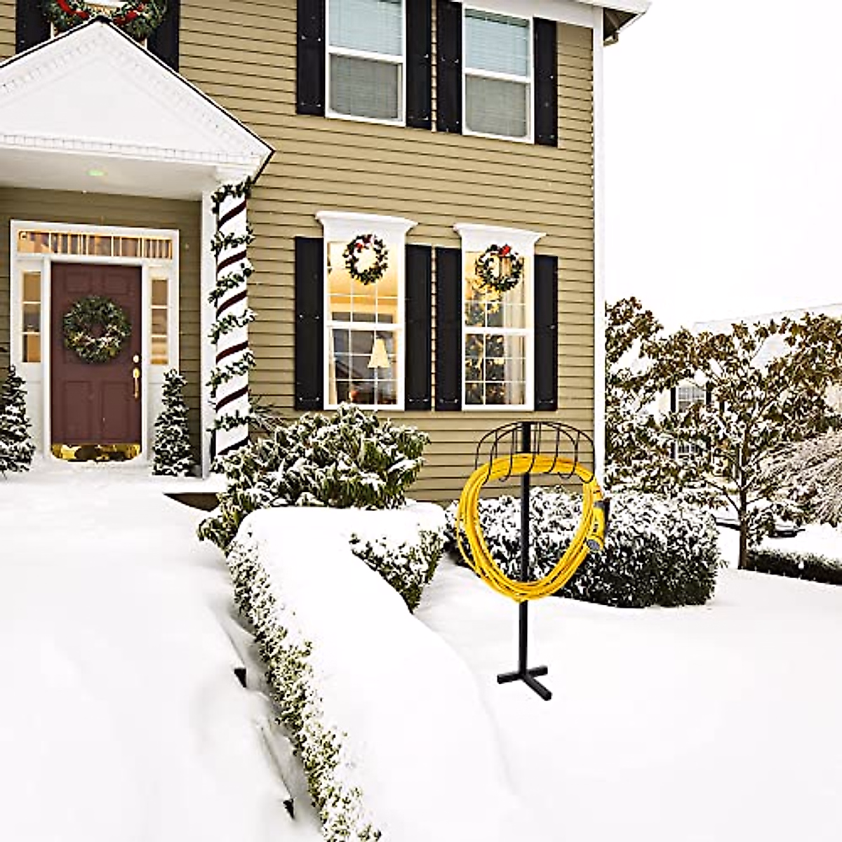 ZXZYHFTY Garden Hose Holder Detachable Hose stand, water hose holder for Outside Freestanding can Store 150ft Water Pipes, Heavy Duty Metal Hose Storage Stand for Outdoor Lawn & Yard (Metal, Black)