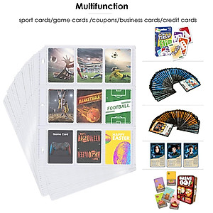 POKONBOY 288 Pockets Trading Card Sleeves, 9-Pocket Trading Card Binder Sheets Card Storage Album Pages Holders for Standard Size Cards, Sport Cards, Game Cards, Business Cards