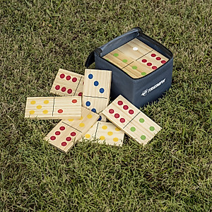 Triumph 28-Piece Wood Lawn Outdoor Large-Format Domino Set Includes Storage Carry Bag