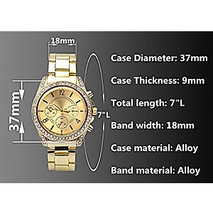 Top Plaza Unisex Gold Fashion Womens Mens Crystal Accented Analog Quartz Bracelet Watch (Golden)