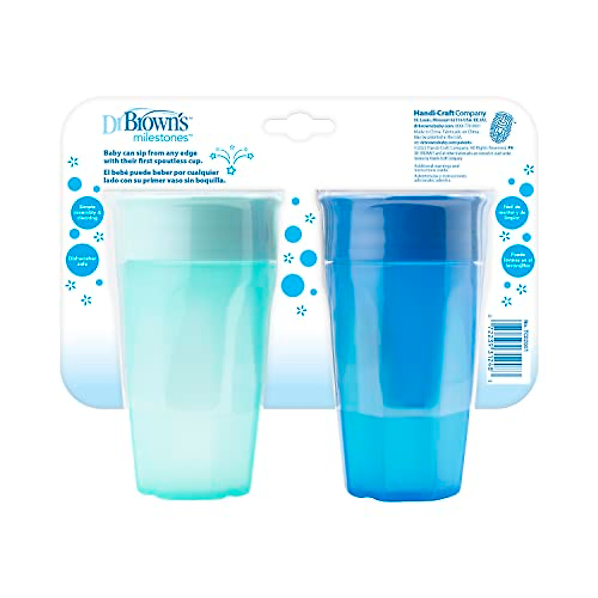 Dr. Brown's Milestones Cheers 360 Training Sippy Cups for Babies and Toddlers, Blue & Aqua, 10oz, 2-Pack, BPA Free, 9m+