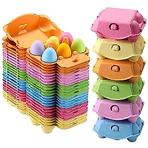 Half Dozen Colored Egg Cartons 24 Pack, Natural Pulp Paper Egg Cartons 6 Count for Chicken Eggs Reusable, Blank Colorful Easter Toy Color Storage Tray for Holds Up to Six 6 Egg Holder Basket Cardboard