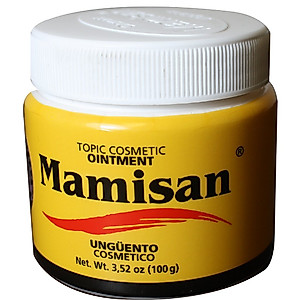 Unguento Mamisan 100 grams, Soybean oil, Petrolatum, Wax, Turpentine oil, Methyl Salicylate, Eucalyptus oil Fragrance, BHT, D&C Yellow no. 5.