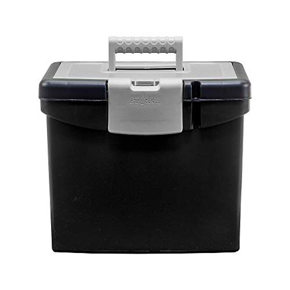 Storex Portable File Storage Box with Translucent Organizer Storage Lid- Plastic Office File Storage Box for Letter Paper and Hanging Folders, Black, Model Number: 61504A01C
