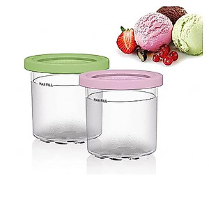 VRINO 2/4/6PCS Creami Deluxe Pints, for Ninja Pints with Lids, Creami Containers Bpa-Free,Dishwasher Safe for NC301 NC300 NC299AM Series Ice Cream Maker,Pink+Green-4PCS