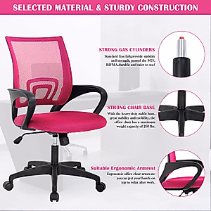 Pink Office Chair Ergonomic Desk Chair Mesh Computer Chair with Lumbar Support& Armrest, Adjustable Mid Back Executive Task Chairs, Rolling Swivel Chair Kids Desk Chair for Women