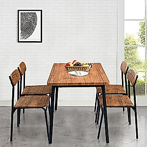 Lamerge 5-Piece Dining Table Set, Kitchen Table Set for 4, Industrial Dining Table and Chairs Set with Metal Frame, Kitchen Table and Elliptic Curve Chairs for Small Space, Homeoffice, Breakfast Nook