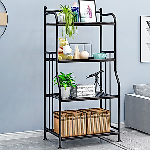 TIE-DailyNec 4 Tier Metal Plant Stand Flower Pots Holder, Multiple Home Storage Shelf Shoe Organizer Iron Indoor and Outdoor Flower Plant Display Rack for Garden Balcony Living Room Patio (Black)