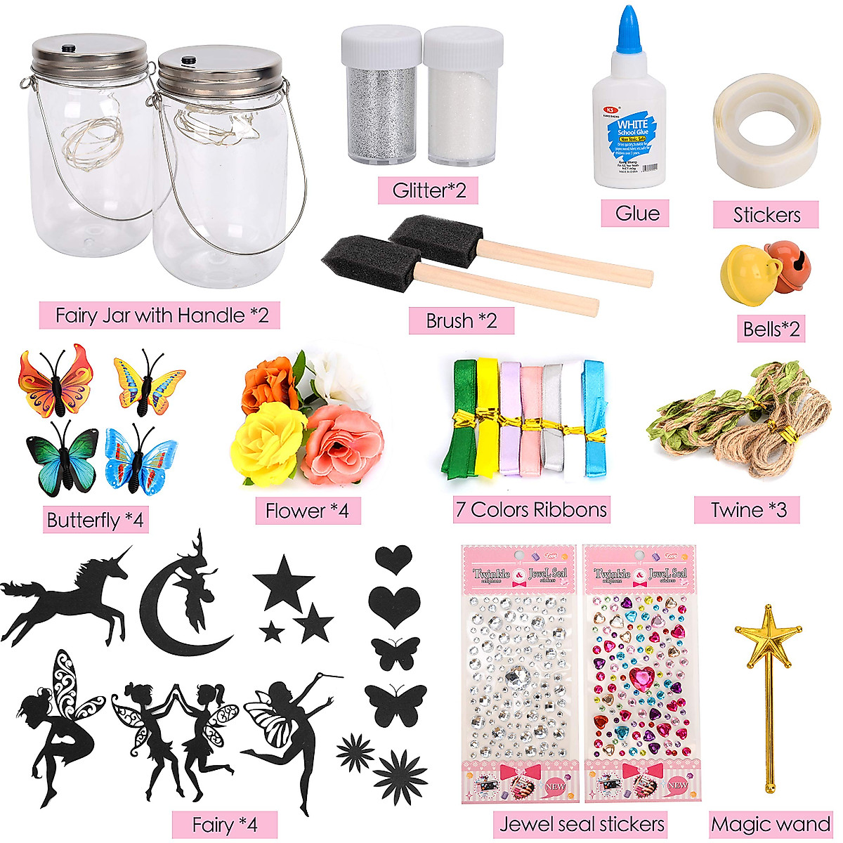 STICKY LIL FINGERS Fairy Jar Night Light Kit - Make Your Own Lanterns Set - Fairy Lantern Craft Kit for Girls - Fairy Night Light - Fairy Jar Kit - Gift Craft Fairy - Fairy Potions Craft Kit