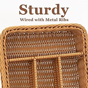 myHomeBody Rectangle Wicker Utensil Holder, Utensil Organizer, Cutlery Organizer for Kitchen Organization, Kitchen Utensil Drawer Organizer Kitchen Accessories, Resin Wicker 1 pc, Light Brown