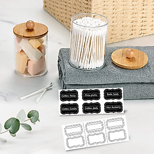 Amolliar Qtip Dispenser Apothecary Jars with Bamboo Lids - 12 oz Clear Plastic Vanity Makeup Organizer Storage Canister - Bathroom Accessories for Q-Tips, Cotton Swab, Cotton Ball, Floss (2)