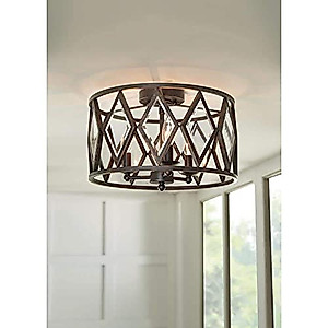 Evolution Lighting 20364-001 3-Light 15 in. Bronze Prismatic Glass Flushmount