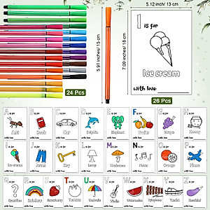 Geelin Fun Baby Shower Game Kid's ABC Book Sign 26 Coloring Game Card Alphabet A to Z Coloring Card 24 Watercolor Pen for Baby Shower Party Activities(Greenery)