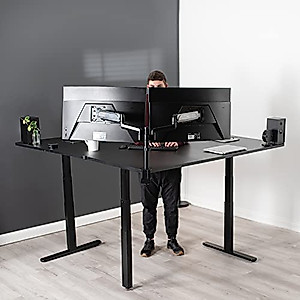 VIVO Electric Height Adjustable 77 x 71 inch Corner Stand Up Desk, 2 Black 30 inch Deep Table Tops, Black Frame, Memory Controller, L-Shaped Standing Workstation, DESK-KIT-3E7B