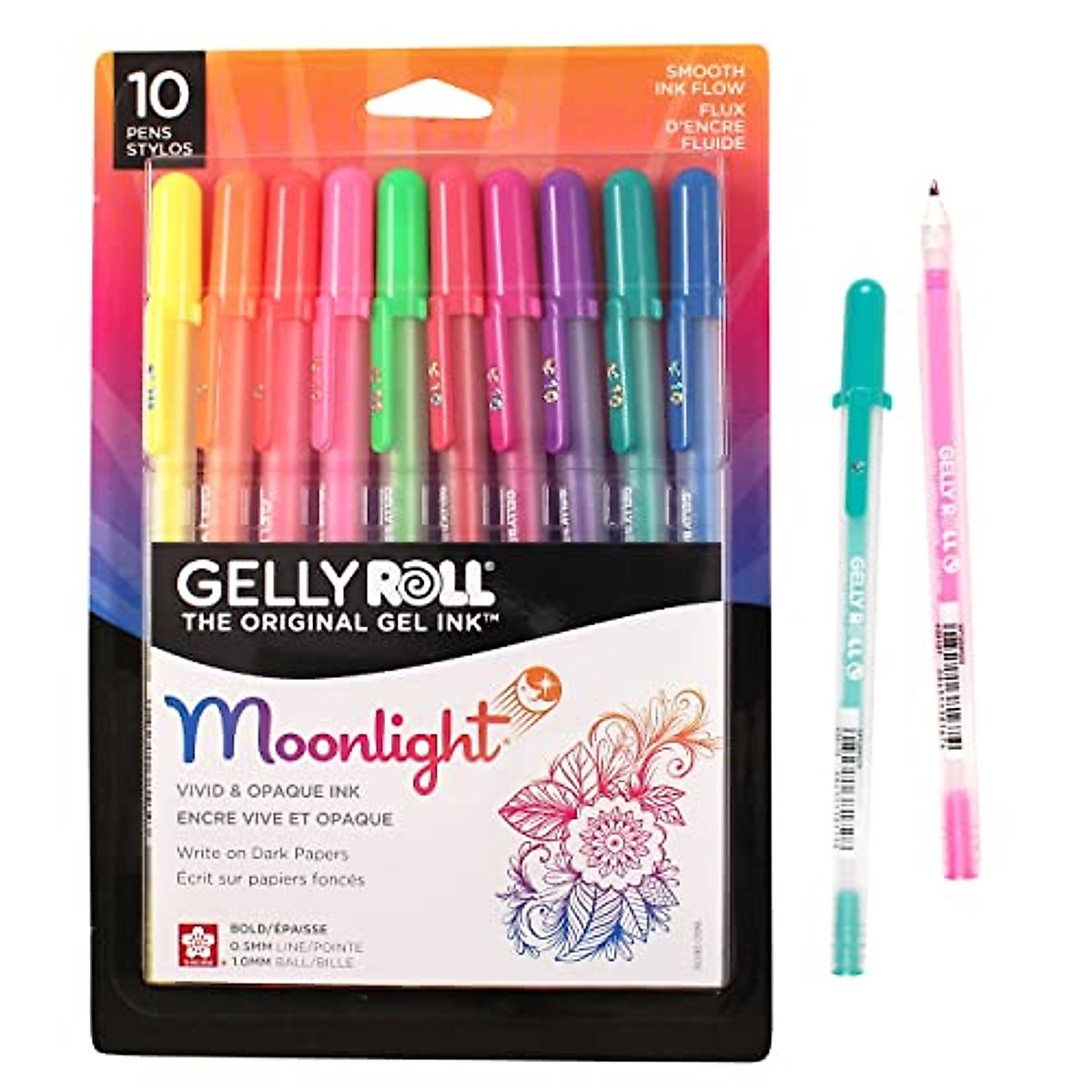 SAKURA Gelly Roll Moonlight 10 Gel Pens - Bold Point Ink Pen for Journaling, Art, or Drawing - Assorted Bright Ink - Bold Line - 10 Pack